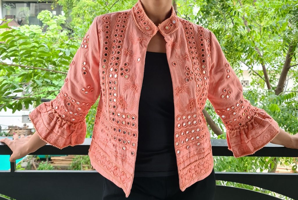 Banjara Peach Mirror Work Jacket - Artistart